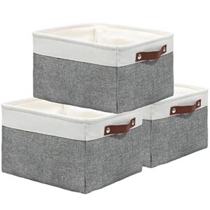 tegance collapsible storage bins for organizing – large 3 pack fabric storage baskets linen closet organizer decorative storage bins with pu handles for storage home closet, office shelf…