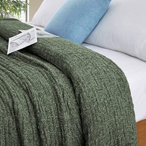 Milvowoc Fluffy Chenille Knitted Throw Blanket 60 x 80 Inch Impressive Texture Sage Green Chenille Knit Blanket for Bed Sofa Couch Chair and Living Room