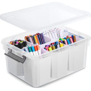 citylife 17 qt plastic storage bins with 6 detachable inserts clear storage box with lids multipurpose stackable storage containers for organizing tool, craft, lego, crayon