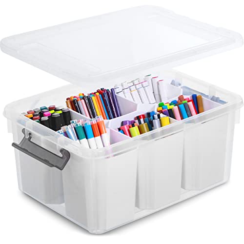 Citylife 17 QT Plastic Storage Bins with 6 Detachable Inserts Clear Storage Box with Lids Multipurpose Stackable Storage Containers for Organizing Tool, Craft, Lego, Crayon