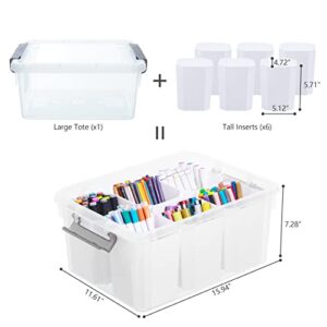 Citylife 17 QT Plastic Storage Bins with 6 Detachable Inserts Clear Storage Box with Lids Multipurpose Stackable Storage Containers for Organizing Tool, Craft, Lego, Crayon