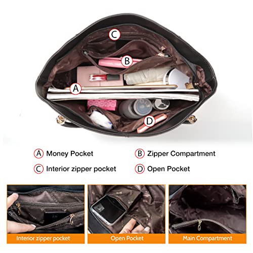 Leather Handbags for Women, Split Cowhide Ladies Large Totes Zipper Closure Top-handle Bags Womens Large Shoulder Purses and Handbags Women's Fashion Pocketbooks with Woven Handle (Rose Gold)