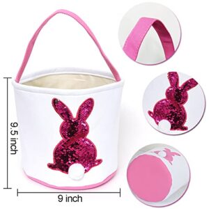 3 Pcs Easter Bunny Basket Bags for Kids - Color Changing Reusable Easter Egg Baskets - Perfect for Girls & Boys Easter Egg Hunts (Pink, Blue, Green)