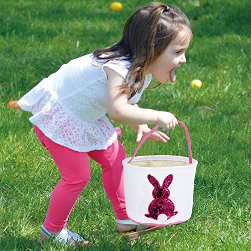 3 Pcs Easter Bunny Basket Bags for Kids - Color Changing Reusable Easter Egg Baskets - Perfect for Girls & Boys Easter Egg Hunts (Pink, Blue, Green)