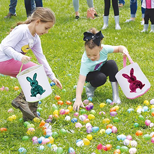 3 Pcs Easter Bunny Basket Bags for Kids - Color Changing Reusable Easter Egg Baskets - Perfect for Girls & Boys Easter Egg Hunts (Pink, Blue, Green)