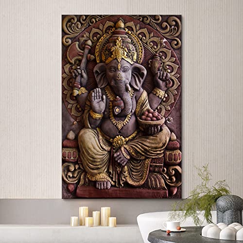 wall26 Canvas Print Wall Art Ganesha Hindu God Sculpture Spiritual & Religious Cultural Photography Realism Traditional Closeup Multicolor for Living Room, Bedroom, Office - 24"x36"