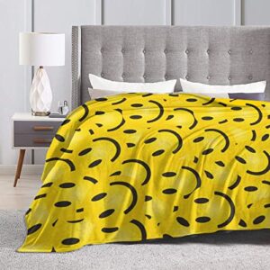 Maikeway Smiley Face Pattern Fleece Blanket Throw Warm Super Soft Comfort for Travel Outdoor Home 60"x50"