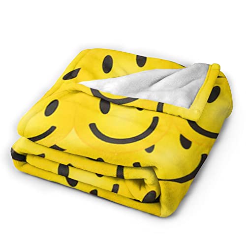 Maikeway Smiley Face Pattern Fleece Blanket Throw Warm Super Soft Comfort for Travel Outdoor Home 60"x50"