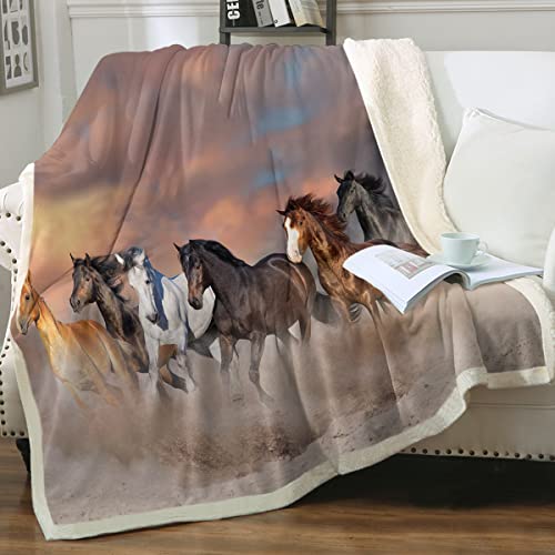 Sleepwish Wild Horses Fleece Blanket Horse Blanket Throw for Boys Men Horses Running at The Beach Print Sherpa Fuzzy Blanket for Couch Bed Throw TV Blanket Horse Lovers Gifts (Throw 50"x60")