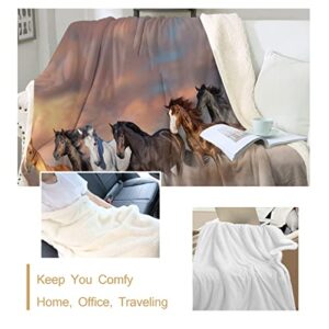 Sleepwish Wild Horses Fleece Blanket Horse Blanket Throw for Boys Men Horses Running at The Beach Print Sherpa Fuzzy Blanket for Couch Bed Throw TV Blanket Horse Lovers Gifts (Throw 50"x60")