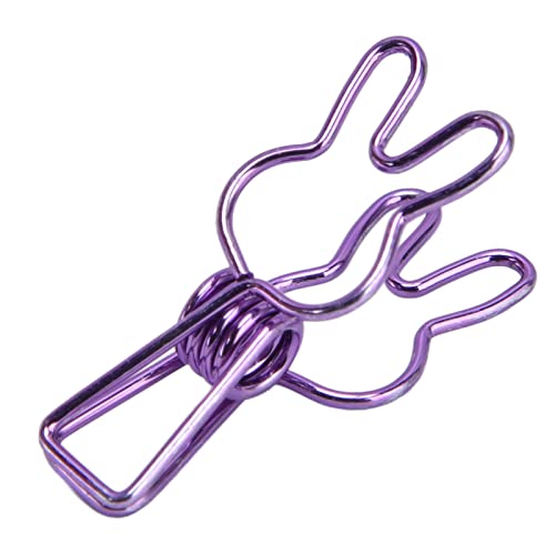 20Pcs Rabbit Bunny Shaped Binder Clips, Rabbit Shape Paper Clips Bookmarks Clips Binder Clips Combination Page Markers for Office Home School(Purple)