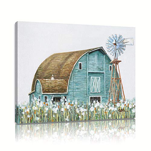 Teal Barn Canvas Wall Art: Rustic Barn Bathroom Decor Old Barn Pictures Wall Art Framed for Farmhouse Bedroom Ready to Hang (12"x16"x1 Panel)