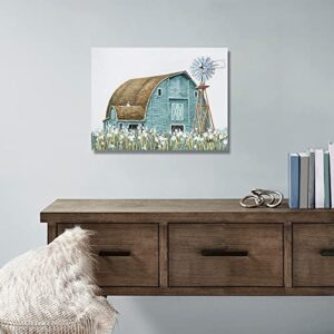 Teal Barn Canvas Wall Art: Rustic Barn Bathroom Decor Old Barn Pictures Wall Art Framed for Farmhouse Bedroom Ready to Hang (12"x16"x1 Panel)