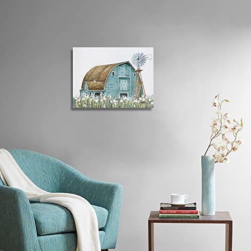 Teal Barn Canvas Wall Art: Rustic Barn Bathroom Decor Old Barn Pictures Wall Art Framed for Farmhouse Bedroom Ready to Hang (12"x16"x1 Panel)