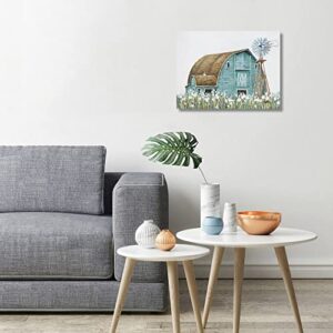 Teal Barn Canvas Wall Art: Rustic Barn Bathroom Decor Old Barn Pictures Wall Art Framed for Farmhouse Bedroom Ready to Hang (12"x16"x1 Panel)