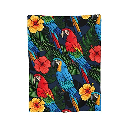 Macaw and Hibiscus Flowers Throw Blanket Flannel Throws Ultra Soft Bedspread Microfiber Blankets Durable Home Decor Perfect Warm for Bed Sofa Couch Chair