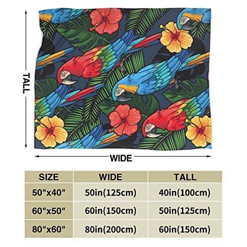 Macaw and Hibiscus Flowers Throw Blanket Flannel Throws Ultra Soft Bedspread Microfiber Blankets Durable Home Decor Perfect Warm for Bed Sofa Couch Chair