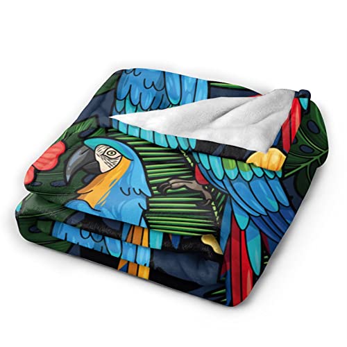 Macaw and Hibiscus Flowers Throw Blanket Flannel Throws Ultra Soft Bedspread Microfiber Blankets Durable Home Decor Perfect Warm for Bed Sofa Couch Chair