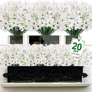 xeolian 20 bundles artificial flowers hydrangea silk flowers heads fake outdoor indoor flowers no fade faux plastic greenery shrubs garden porch window box décor (white)