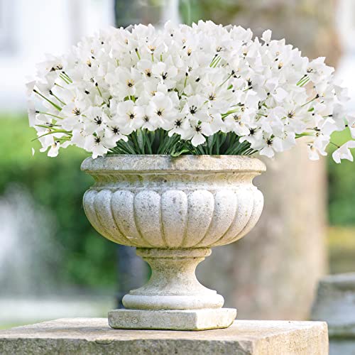 XEOLIAN 20 Bundles Artificial Flowers Hydrangea Silk Flowers Heads Fake Outdoor Indoor Flowers No Fade Faux Plastic Greenery Shrubs Garden Porch Window Box Décor (White)