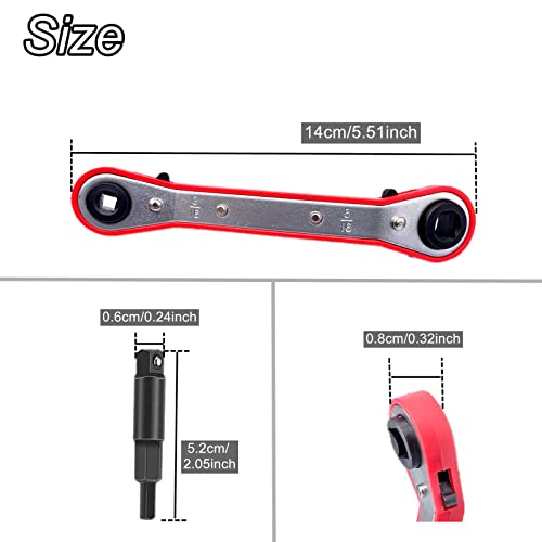 LDCRE HVAC Service Wrench Set , Air Conditioner Valve Curved Ratchet Wrench ( 1/4", 3/8", 3/16", 5/16" ), with Hexagon Bit Adapter Tool Kit for Refrigeration Equipment and Repair