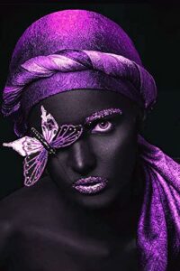 siufgak black women canvas wall art african american purple turban butterfly poster black art fashion contemporary artwork for living room bedroom (16″x24″ unframed)