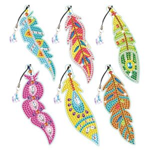 pigpigboss feather bookmark diamond painting set 6 pcs pvc diamond painting bookmark with pendant peacock feather bookmark diamond painting art graduation gift