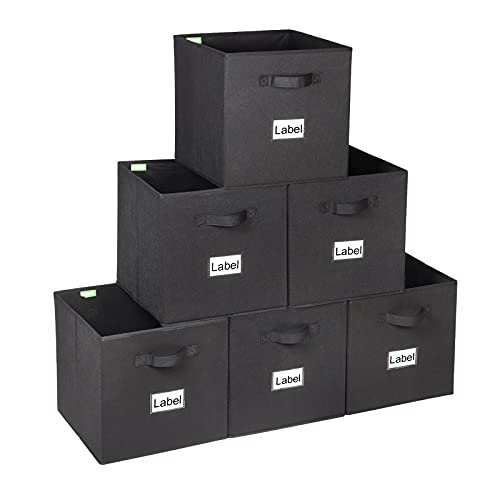 KEEGH Storage Cubes Cube Storage Bins 13x13x13 inch Foldable Fabric Closet Organizer for Shelves Storage Box Cubby Bins Cloth Nursery Decorative Basket with Handles, Black