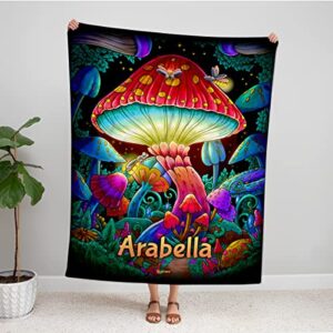 TRIENCY Mushroom Blanket Personalized Blankets for Adults Kids Mushrooms Fleece Or Sherpa Throws 60x80 50x60 Custom Name Birthday Baby Shower Christmas Customized Gifts Bedding Couch Decor