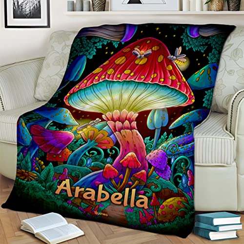 TRIENCY Mushroom Blanket Personalized Blankets for Adults Kids Mushrooms Fleece Or Sherpa Throws 60x80 50x60 Custom Name Birthday Baby Shower Christmas Customized Gifts Bedding Couch Decor