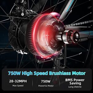 29in 750w Electric Road Ebike for Adults, EBycco 48v 13ah 28mph Electric Mountain Bike Cityscape Commuter Beach Cruiser E Bicycle for Men Women, USB Phone Holder&Shimano 21-Speed&&Removable Battery