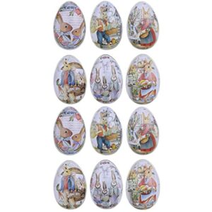 jojofuny 12pcs painted eggshell style tin box easter rabbit tin box, egg- shaped candy box jewelry box gift package box metal empty eggs