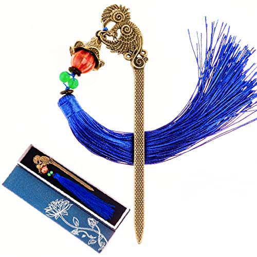 YJMZ Metal Bookmark, Unique Bookmark.with Phoenix Totem and Tassel Pendant, Symbolizing Auspiciousness, Suitable As a Creative Gift for Family and Book Friends