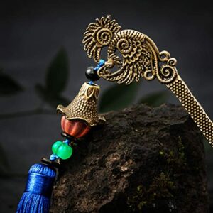 YJMZ Metal Bookmark, Unique Bookmark.with Phoenix Totem and Tassel Pendant, Symbolizing Auspiciousness, Suitable As a Creative Gift for Family and Book Friends