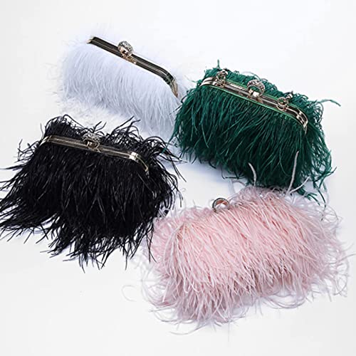 Ostrich Feather Shoulder Bag for Women Ladies, Handbag Holder Clutch Crossbody Purse, Travel Formal Wallet Light Organizer, Mini Fluffy Overnight Birthday Trendy Hot Designer Side Purse