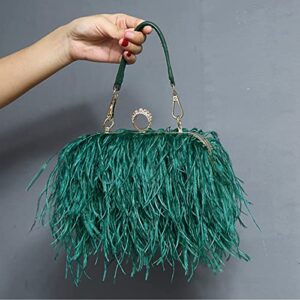 Ostrich Feather Shoulder Bag for Women Ladies, Handbag Holder Clutch Crossbody Purse, Travel Formal Wallet Light Organizer, Mini Fluffy Overnight Birthday Trendy Hot Designer Side Purse