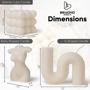 Beyond Gadgets | Natural Soy Wax Decorative Candles | Set of 3 - Includes Women Body Candle + Bubble Cube Candle + S-Shaped Candle | Freesia Scent