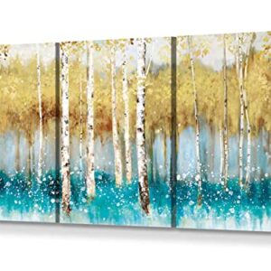 Canvas Wall Art for Living Room Tree Art Teal Yellow Wall Decor Birch Tree Wall Paintings Bedroom Decorations Forest Landscape Picture for Office Home Dining Room Kitchen Bathroom Wall 36x16in