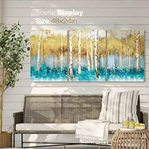 Canvas Wall Art for Living Room Tree Art Teal Yellow Wall Decor Birch Tree Wall Paintings Bedroom Decorations Forest Landscape Picture for Office Home Dining Room Kitchen Bathroom Wall 36x16in