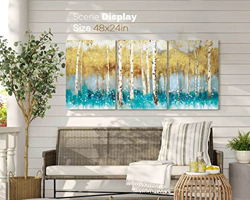 Canvas Wall Art for Living Room Tree Art Teal Yellow Wall Decor Birch Tree Wall Paintings Bedroom Decorations Forest Landscape Picture for Office Home Dining Room Kitchen Bathroom Wall 36x16in