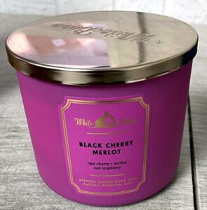 white barn candle company bath and body works 3-wick scented candle w/essential oils – 14.5 oz -black cherry merlot (ripe cherry . merlot red raspberry ) )