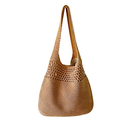 JI YA LI Handwoven Straw Vintage Purse Bag Soft Straw Beach Bag Handbag Shoulder Bag Boho Beach Sea Tote Basket Rattan Vacation Bag