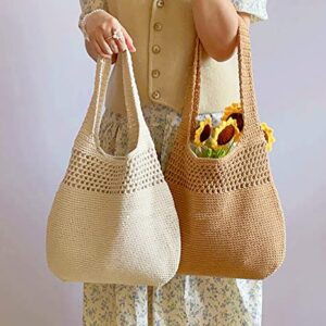 JI YA LI Handwoven Straw Vintage Purse Bag Soft Straw Beach Bag Handbag Shoulder Bag Boho Beach Sea Tote Basket Rattan Vacation Bag