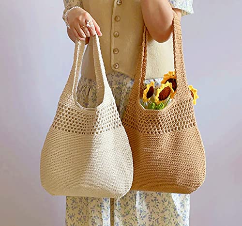 JI YA LI Handwoven Straw Vintage Purse Bag Soft Straw Beach Bag Handbag Shoulder Bag Boho Beach Sea Tote Basket Rattan Vacation Bag