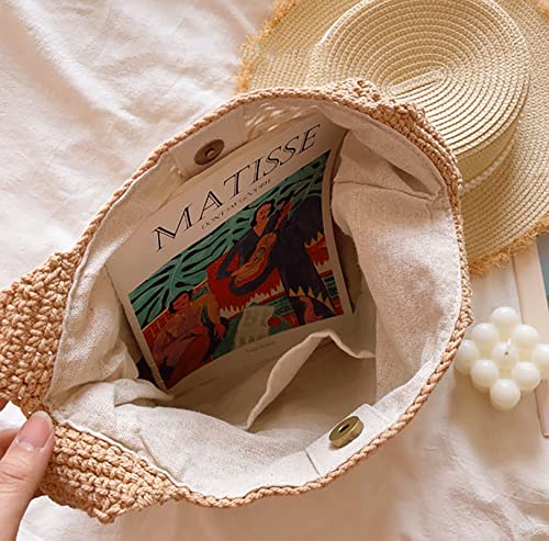 JI YA LI Handwoven Straw Vintage Purse Bag Soft Straw Beach Bag Handbag Shoulder Bag Boho Beach Sea Tote Basket Rattan Vacation Bag