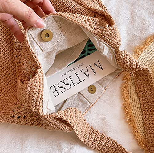 JI YA LI Handwoven Straw Vintage Purse Bag Soft Straw Beach Bag Handbag Shoulder Bag Boho Beach Sea Tote Basket Rattan Vacation Bag