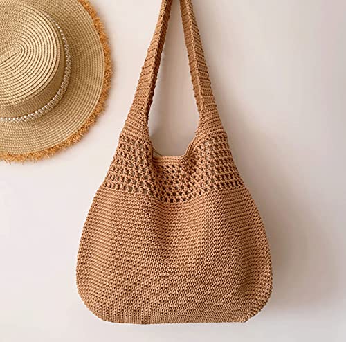 JI YA LI Handwoven Straw Vintage Purse Bag Soft Straw Beach Bag Handbag Shoulder Bag Boho Beach Sea Tote Basket Rattan Vacation Bag