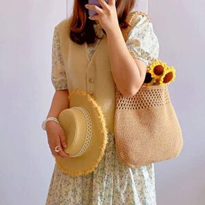 JI YA LI Handwoven Straw Vintage Purse Bag Soft Straw Beach Bag Handbag Shoulder Bag Boho Beach Sea Tote Basket Rattan Vacation Bag