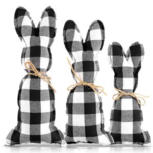 easter fabric bunnies farmhouse rustic bunny spring decor vintage plaid easter rabbit decor spring black white buffalo stuffed animal for home tiered tray basket bowl filler rabbit collections, 3 pcs