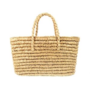 Handwoven Straw Vintage Tote Basket Purse Bag Straw Beach Bag Natural Casual Handbag Shoulder Bag Beach Rattan Vacation Bag